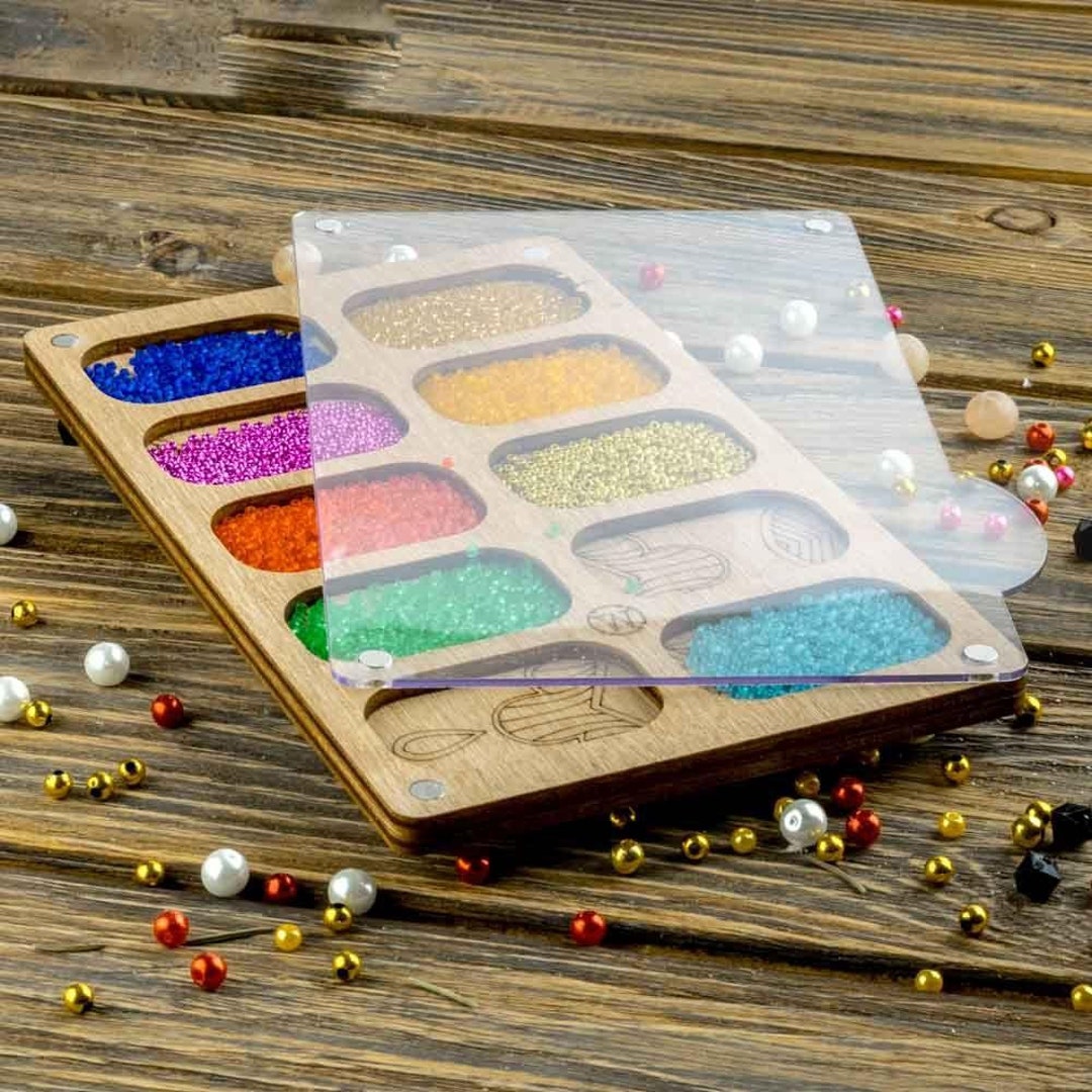 Wood Bead Organizer Tray With Lid , Seed Bead Storage Container Case ...