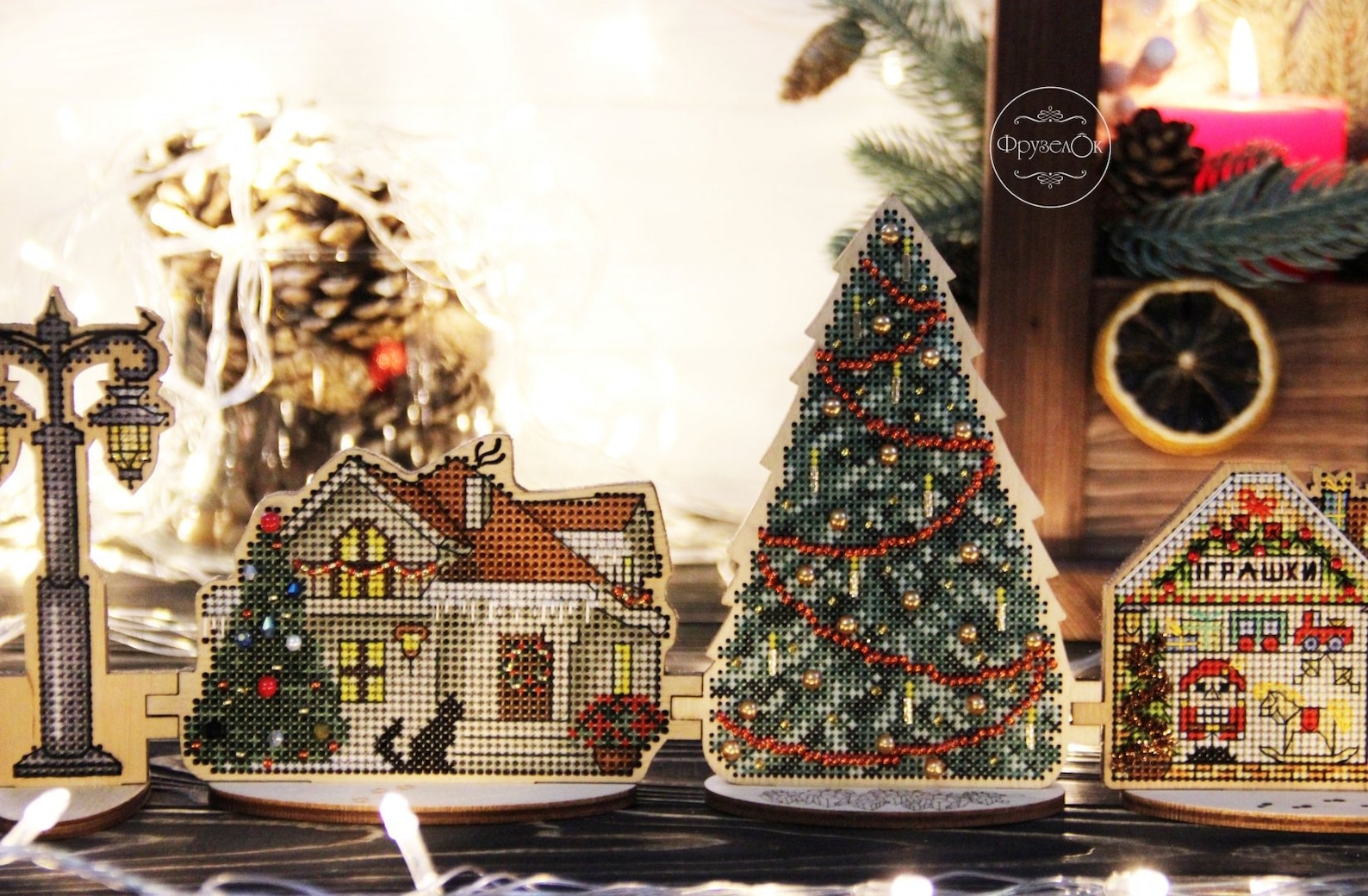 DIY Cross Stitch Kit on Wood christmas Tree - Etsy