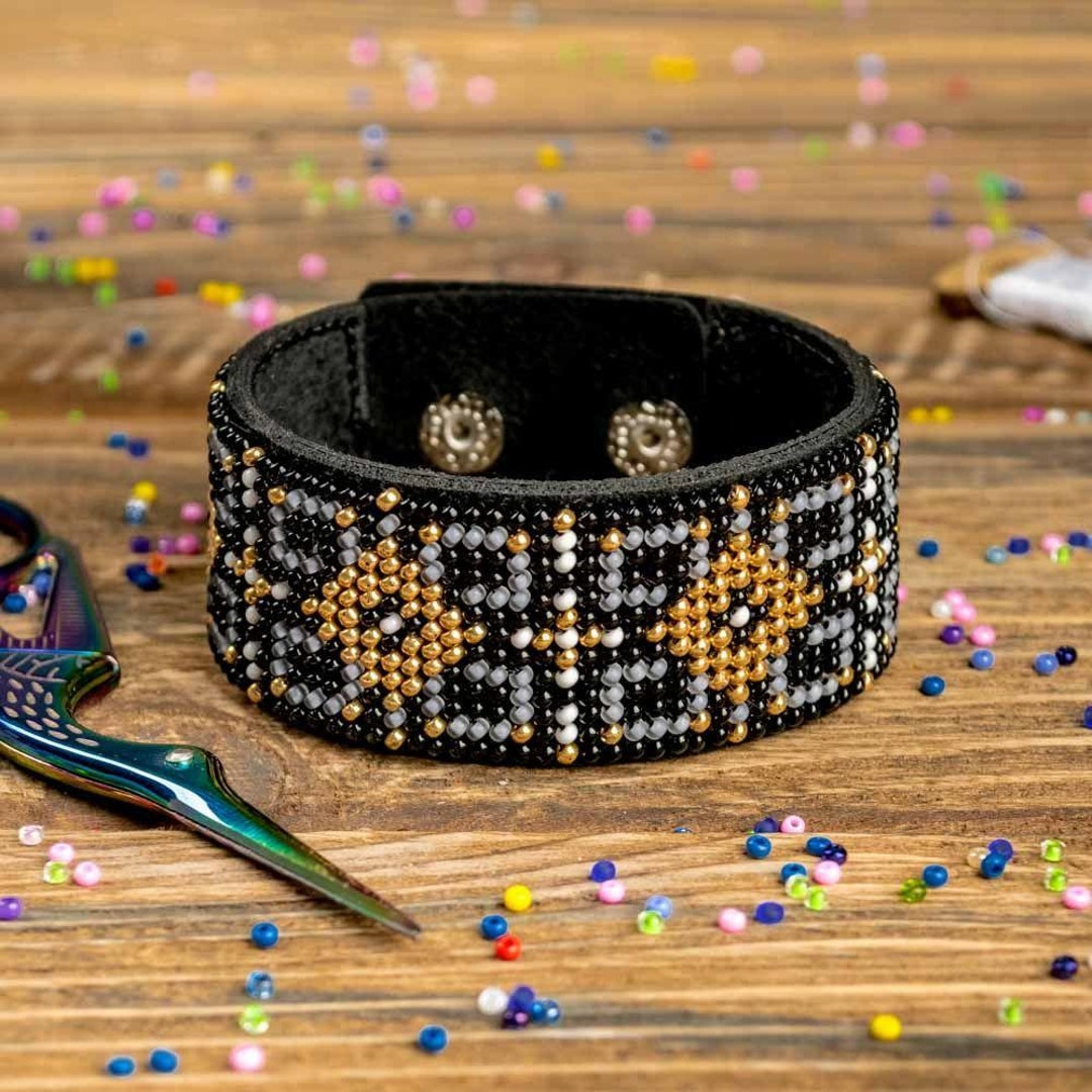 DIY Beaded Bracelet Kit DIY | Bead Embroidery Kit | Bracelet on Leather ...