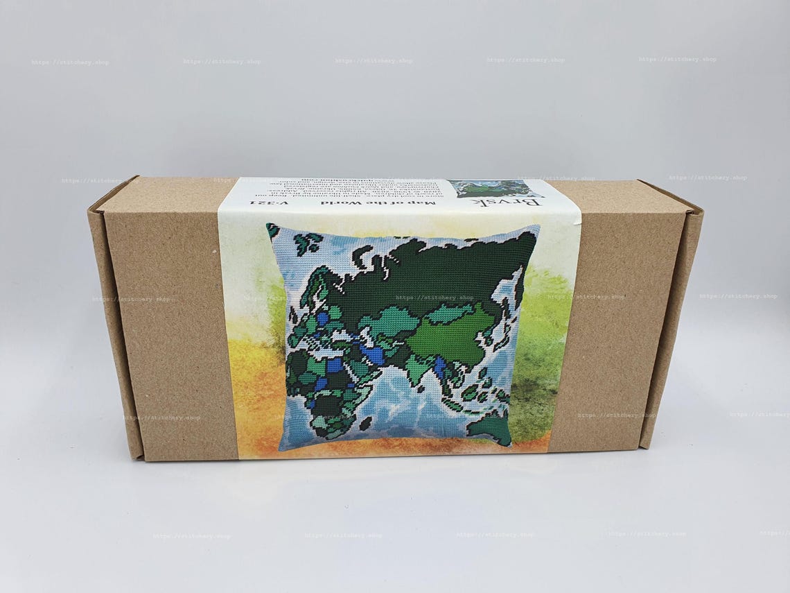 DIY Needlepoint Pillow Kit "map of the World" | Tapestry Cushion, Tent ...