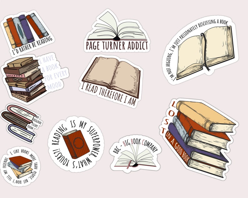 BOOKS Digital Stickers, Reading Stickers, Pre-cropped Digital Planner ...
