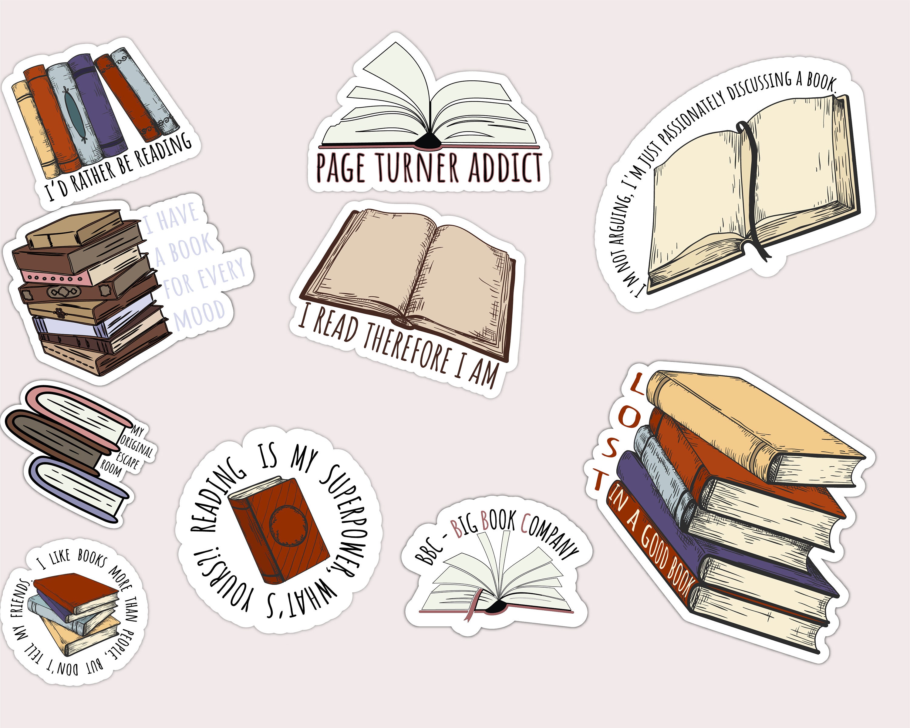 BOOKS Digital Stickers, Reading Stickers, Pre-cropped Digital Planner ...