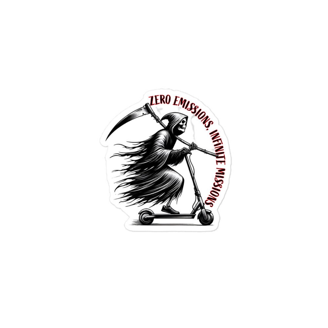 Eco-friendly Grim Reaper Sticker: Electric Scooter Humor Vinyl Decal ...
