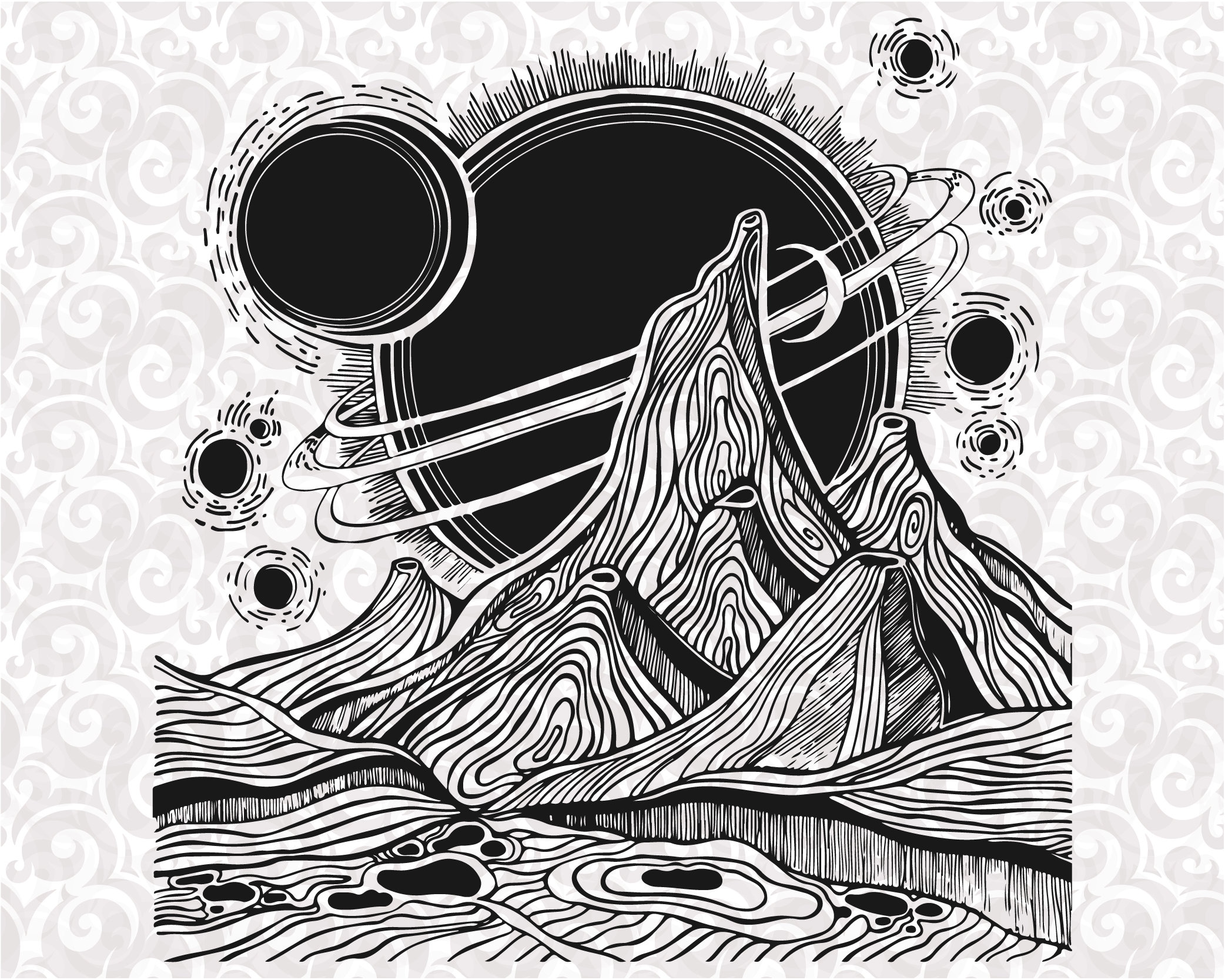 Linear Landscape Design SVG, Landscape Line Art, Mountain Outline ...