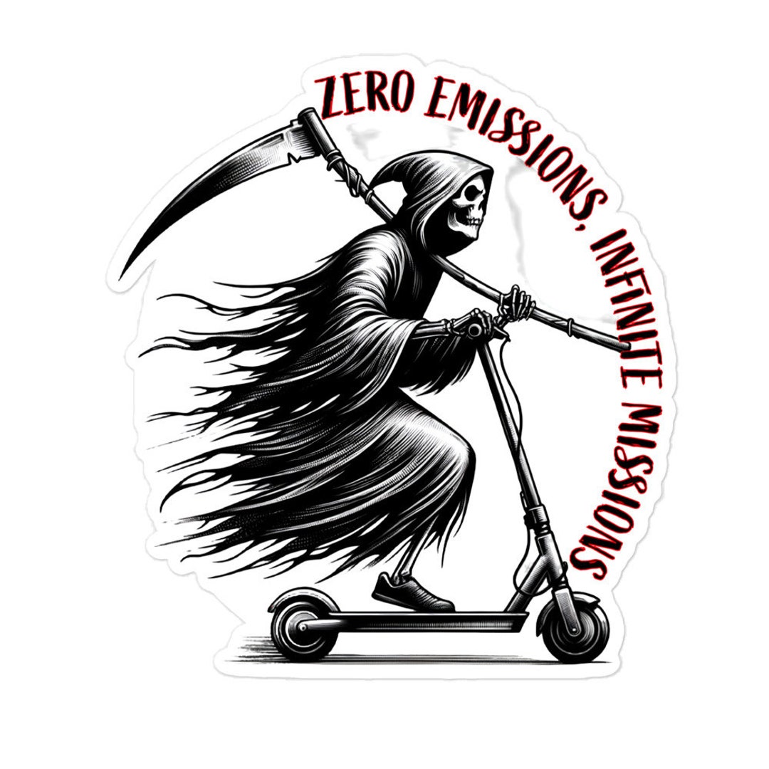Eco-friendly Grim Reaper Sticker: Electric Scooter Humor Vinyl Decal ...