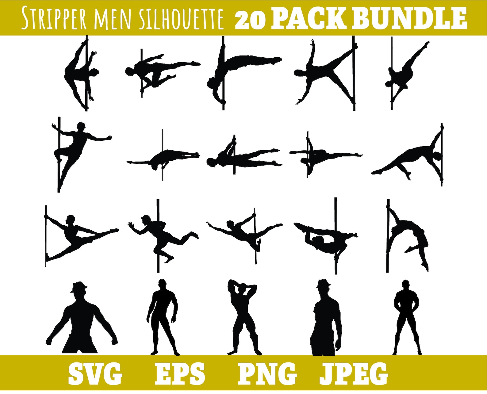 Male Strippers SVG Silhouette Clip Art, Sexy Men SVG, Male Dancers, Hot ...