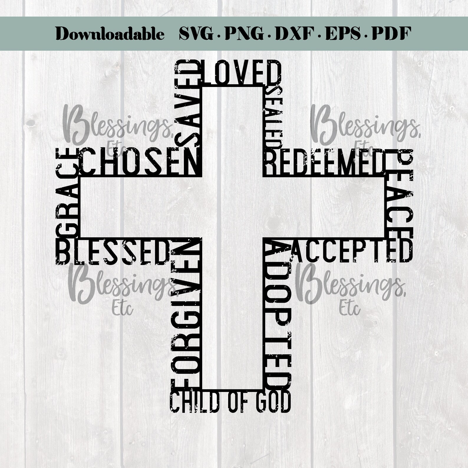 Redeemed Forgiven Adopted Chosen Blessed Saved Cross SVG, Cut File ...