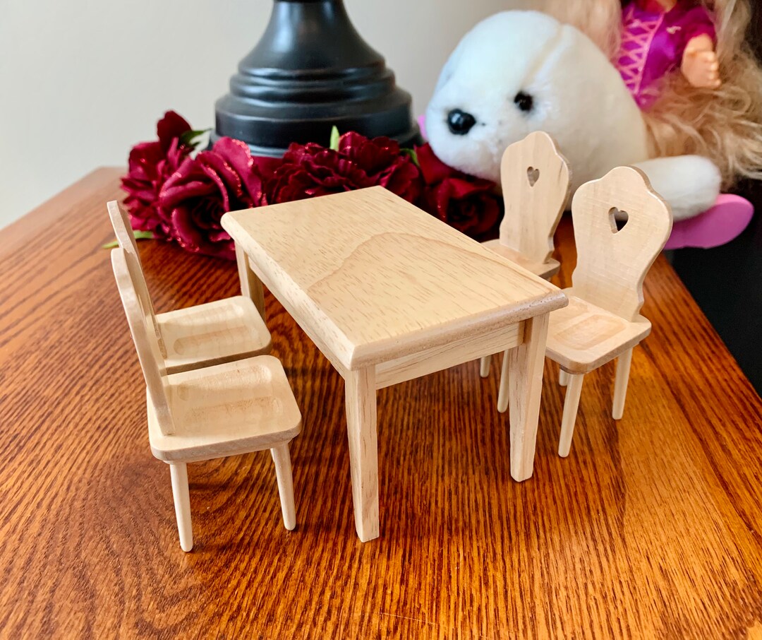 Dollhouse Miniature Dining Table Chair Wooden Furniture Set - Etsy