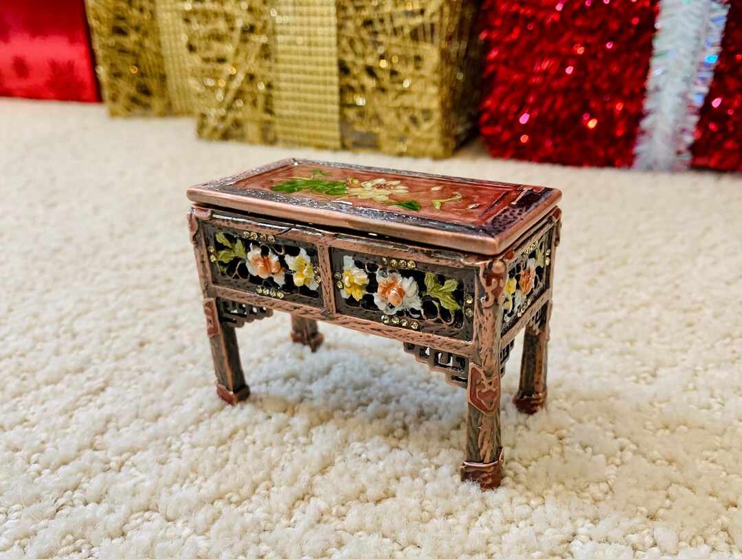 Miniature Table Jewelry Trinket Box Enamel Bejeweled Crystal Alloy - Etsy