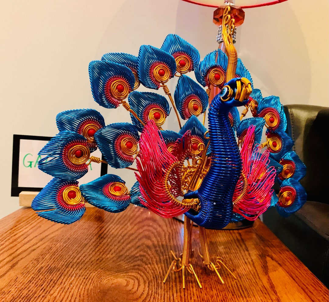 Aluminum Wire Sculpture Peacock Handmade Wire Sculpture, Modern Wire ...