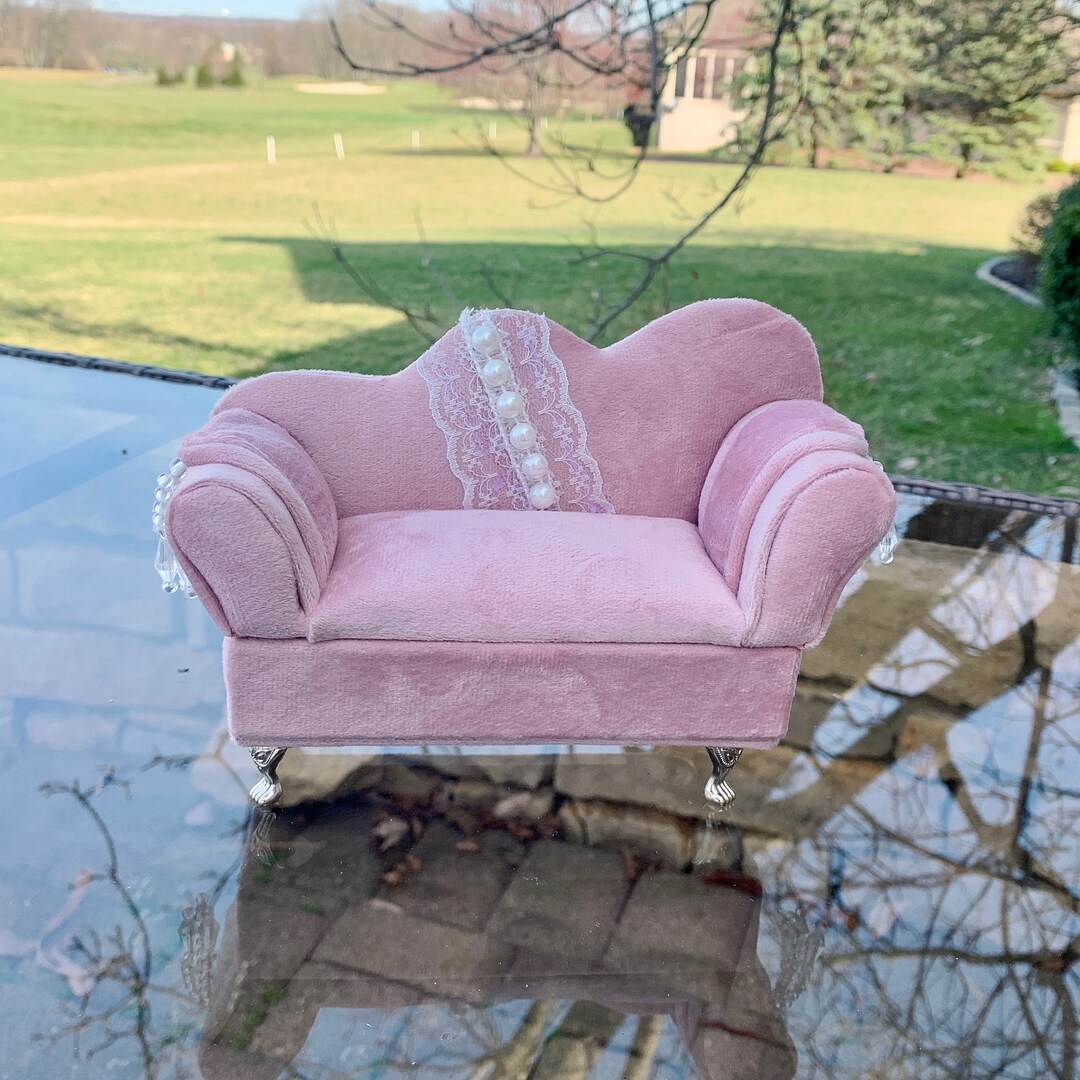 Pink Couch Jewelry Box, Dolls House Miniature Furniture, Velvet Double ...