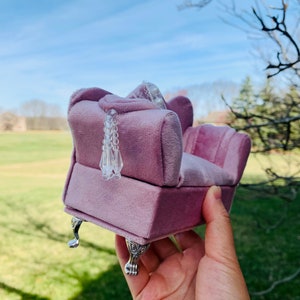 Pink Couch Jewelry Box, Dolls House Miniature Furniture, Velvet Double ...