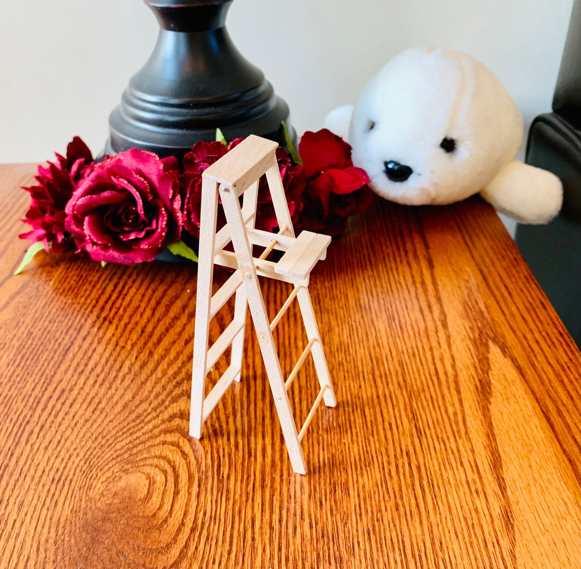 Wooden Folding Step Ladder With Paint Shelf Miniature - Etsy
