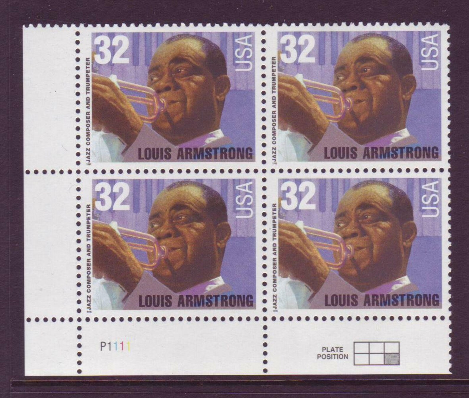 1995 Louis Armstrong Plate Block Of 4 32c Postage Stamps | Etsy
