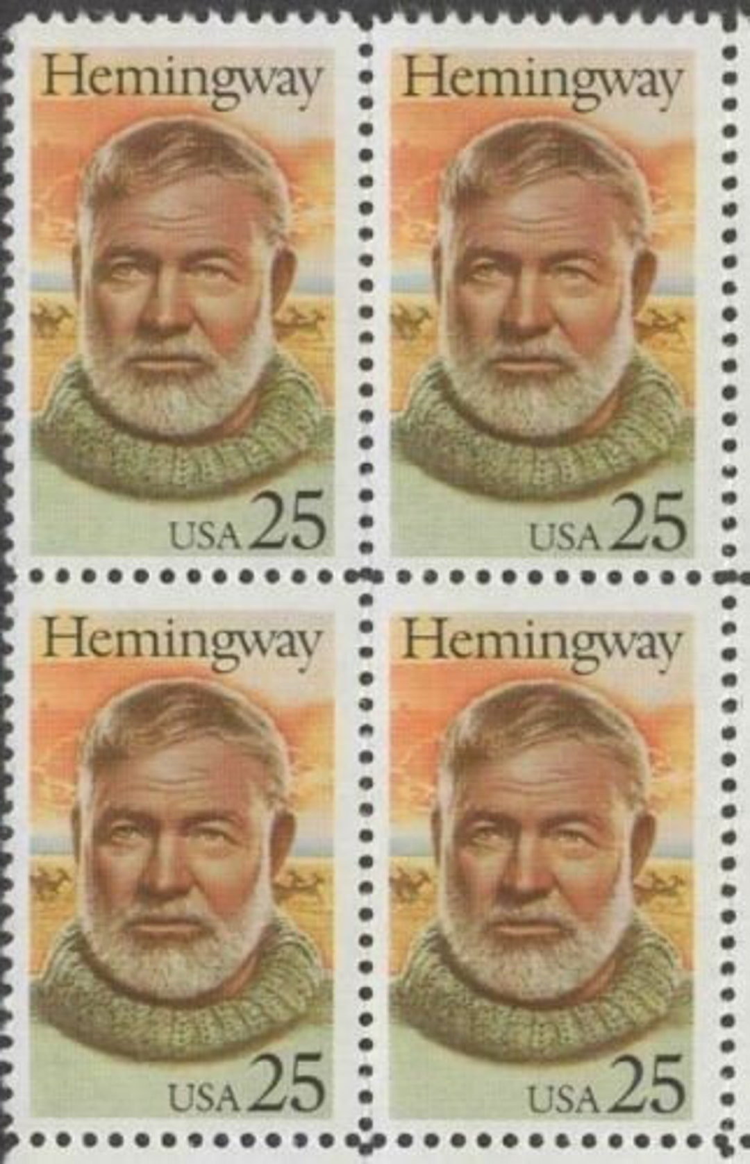 1989 Ernest Hemingway Block of 4 25c Postage Stamps, Sc# 2418, MNH, OG ...