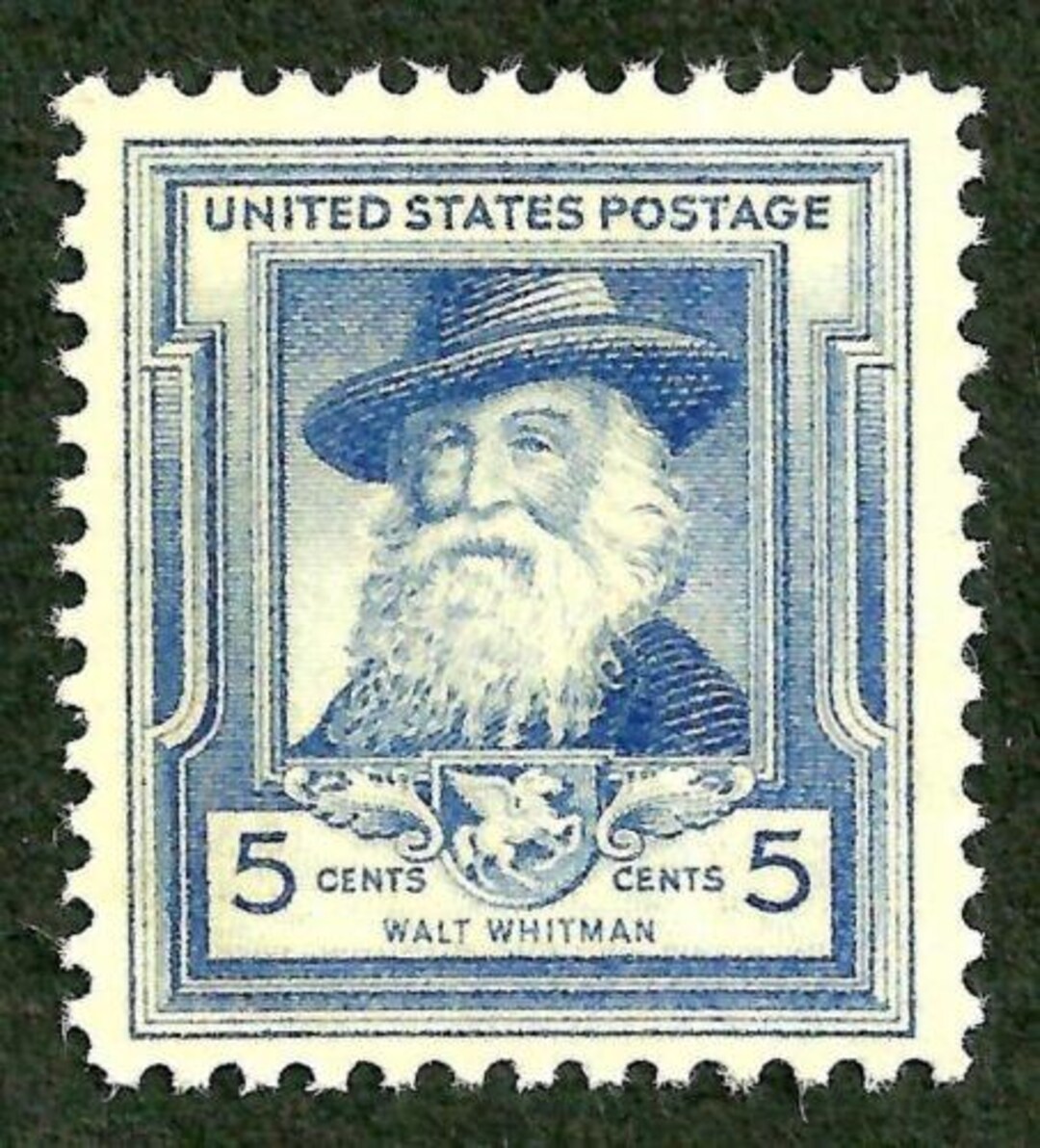 1940 Famous American Walt Whitman Poet, Single 5c Postage Stamps, Sc ...