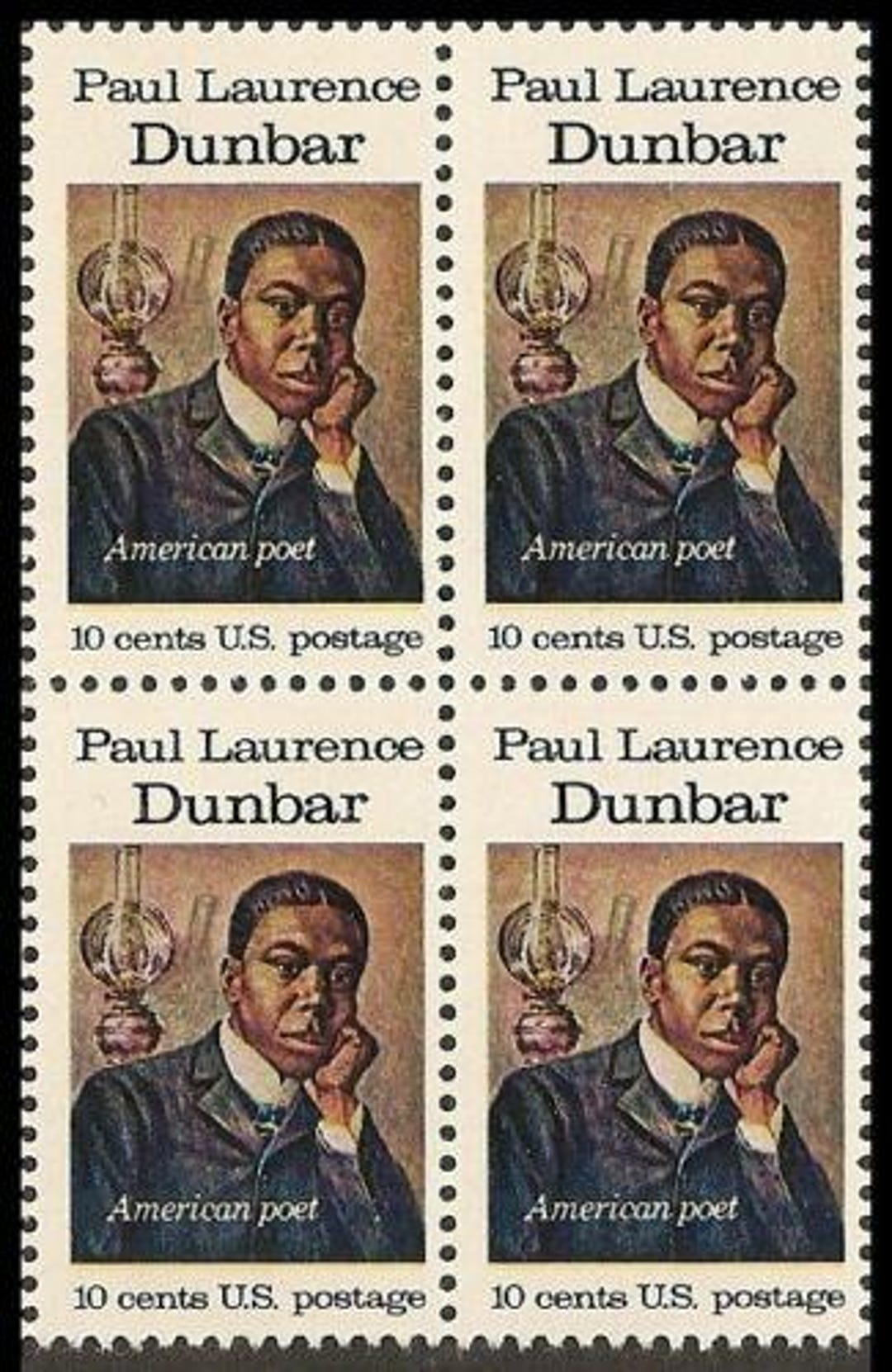 1975 Paul Dunbar Poet Block of 4 10c Postage Stamps, Sc# 1554, MNH, OG ...