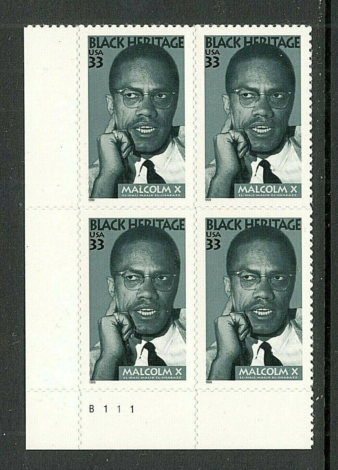 1999 Malcolm X Plate Block of 4 33c Postage Stamps, Sc 3273, MNH, OG - Etsy