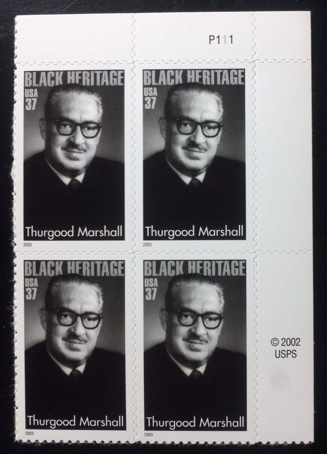 Thurgood Marshall Plate Block of 4 37c Postage Stamps Sc 3746 MNH, OG ...