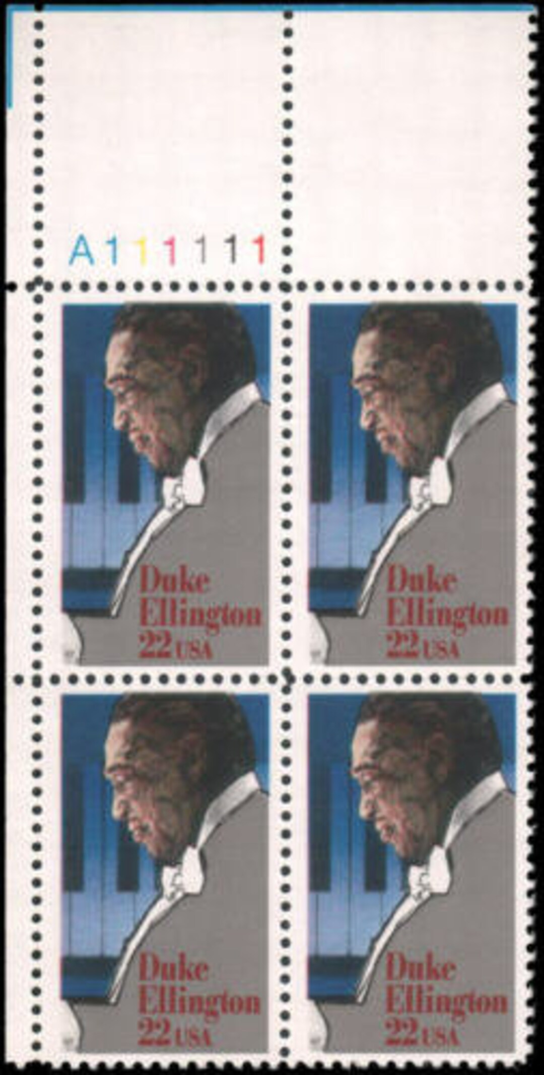 1986 Duke Ellington Plate Block of 4 22c Postage Stamps, Sc# 2211, MNH ...