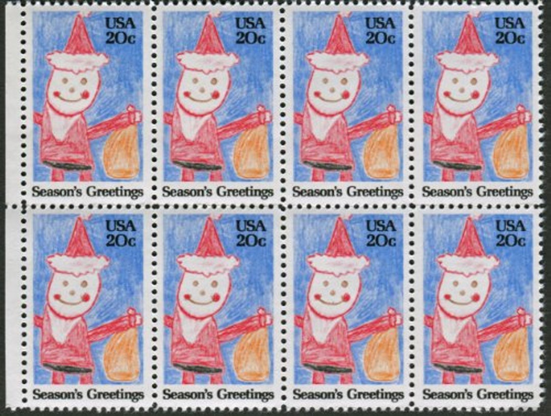1984 Crayon Santa Christmas Stickers Block of 8 20c Postage - Etsy