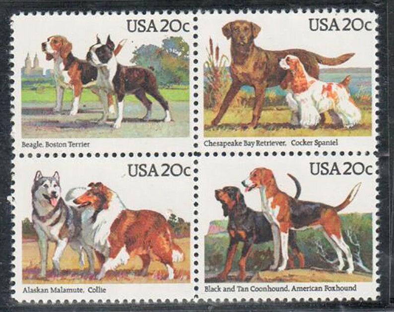 1984 American Dogs Block of 4 20c Postage Stamps, Sc#2098-2101, MNH, OG ...