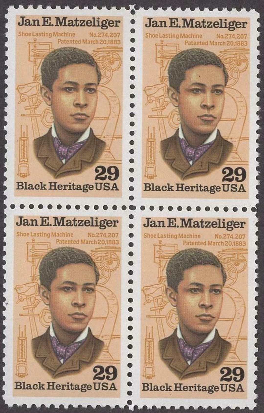 1991 Jan E. Matzeliger Black Heritage Block of 4 29c Stamps, Sc 2567 ...