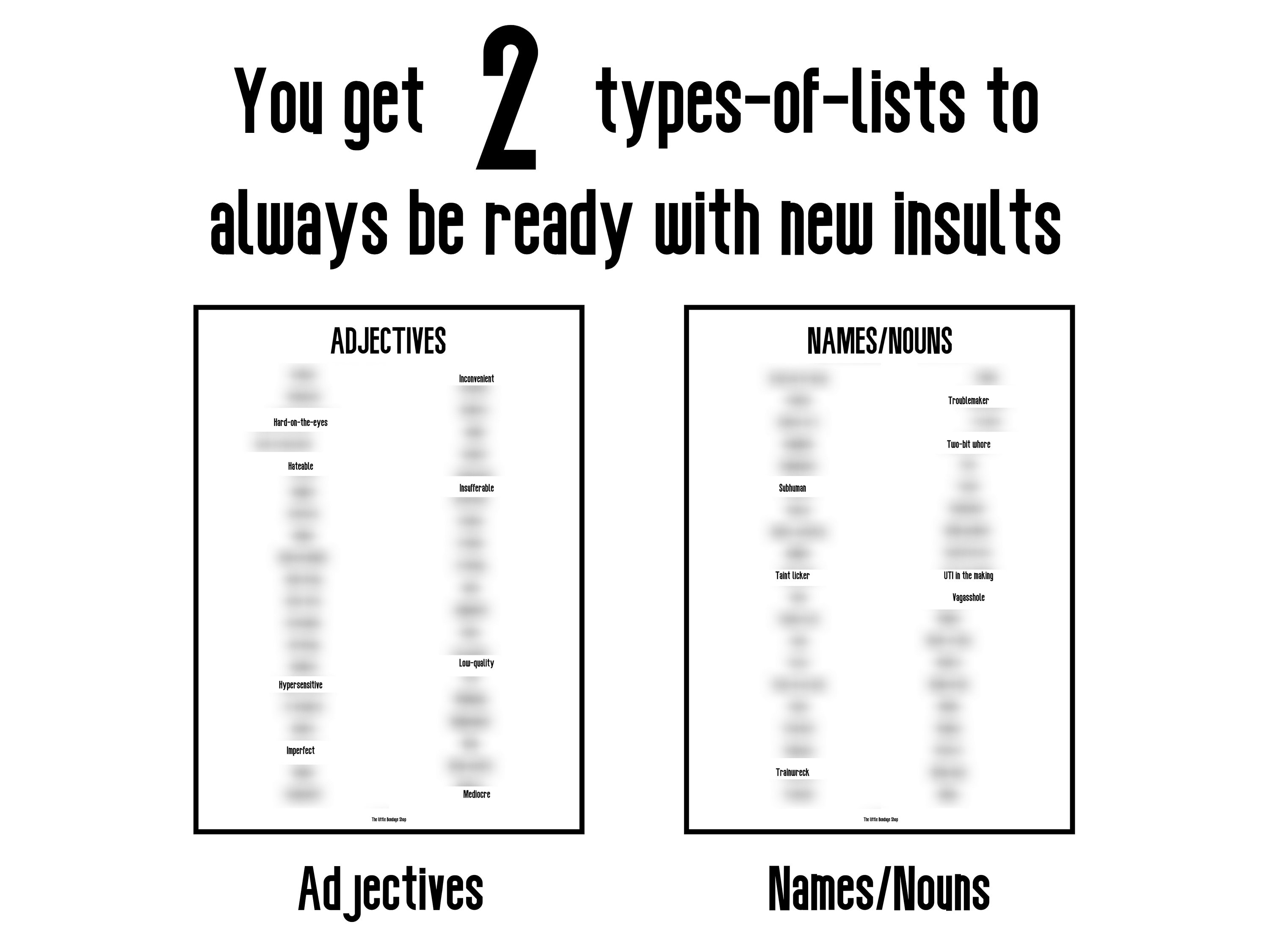 Build an Insult: List of Mean Names for Dom Sub, S&M, Degradation ...