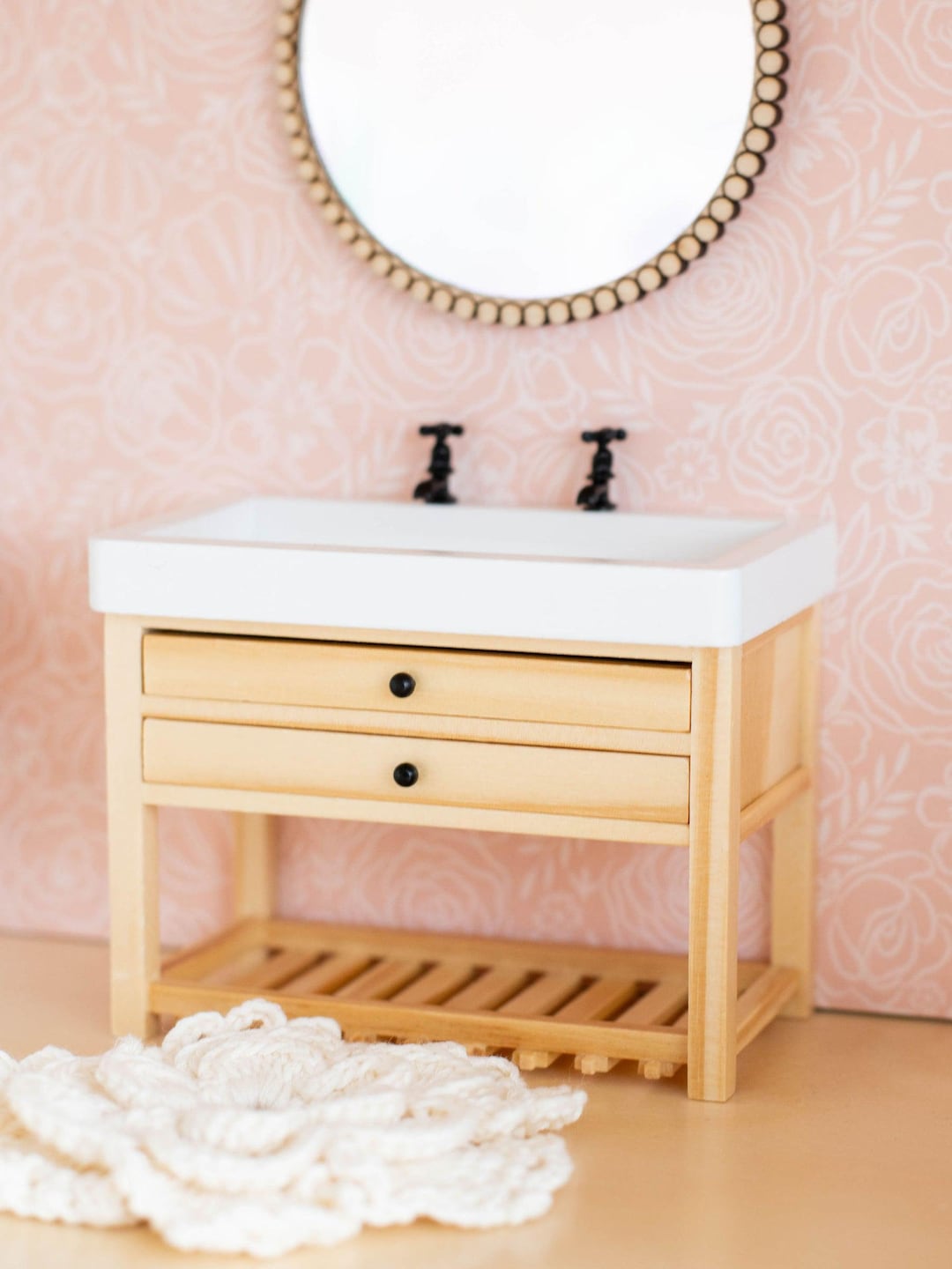 Modern Dollhouse Double Faucet Bathroom Vanity With Sink Drawers Shelf ...