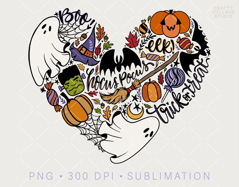 Halloween Doodle Heart PNG Clipart for Fall Spooky - Etsy