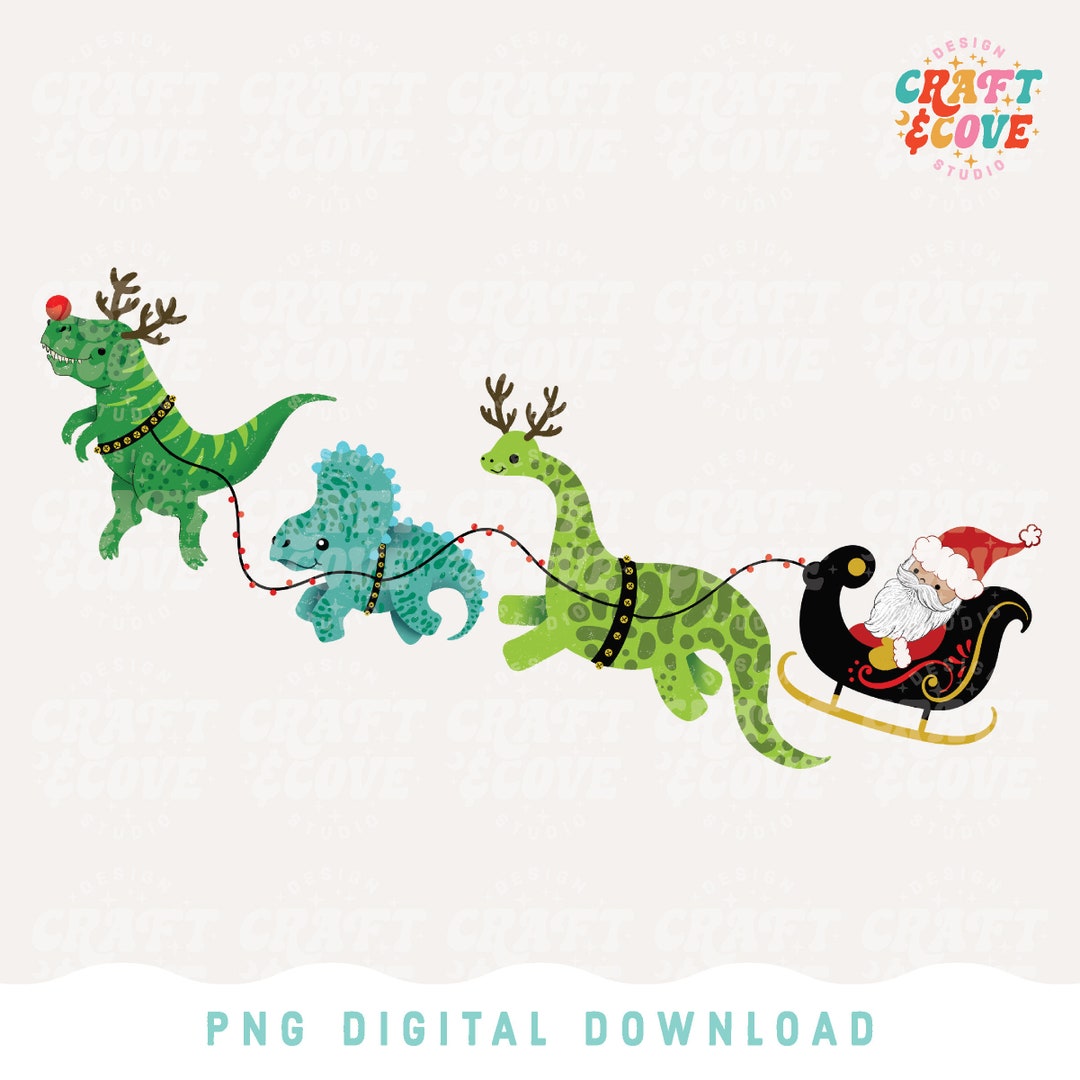 Dinosaur Christmas PNG, Dino Santa Sleigh Sublimation Digital Download ...