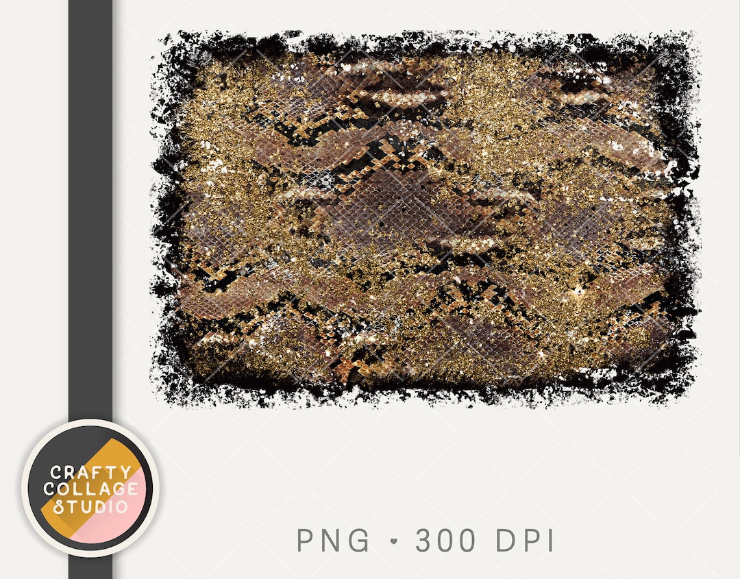 Snakeskin PNG Sublimation Design, Distressed Gold Glitter Western Frame ...
