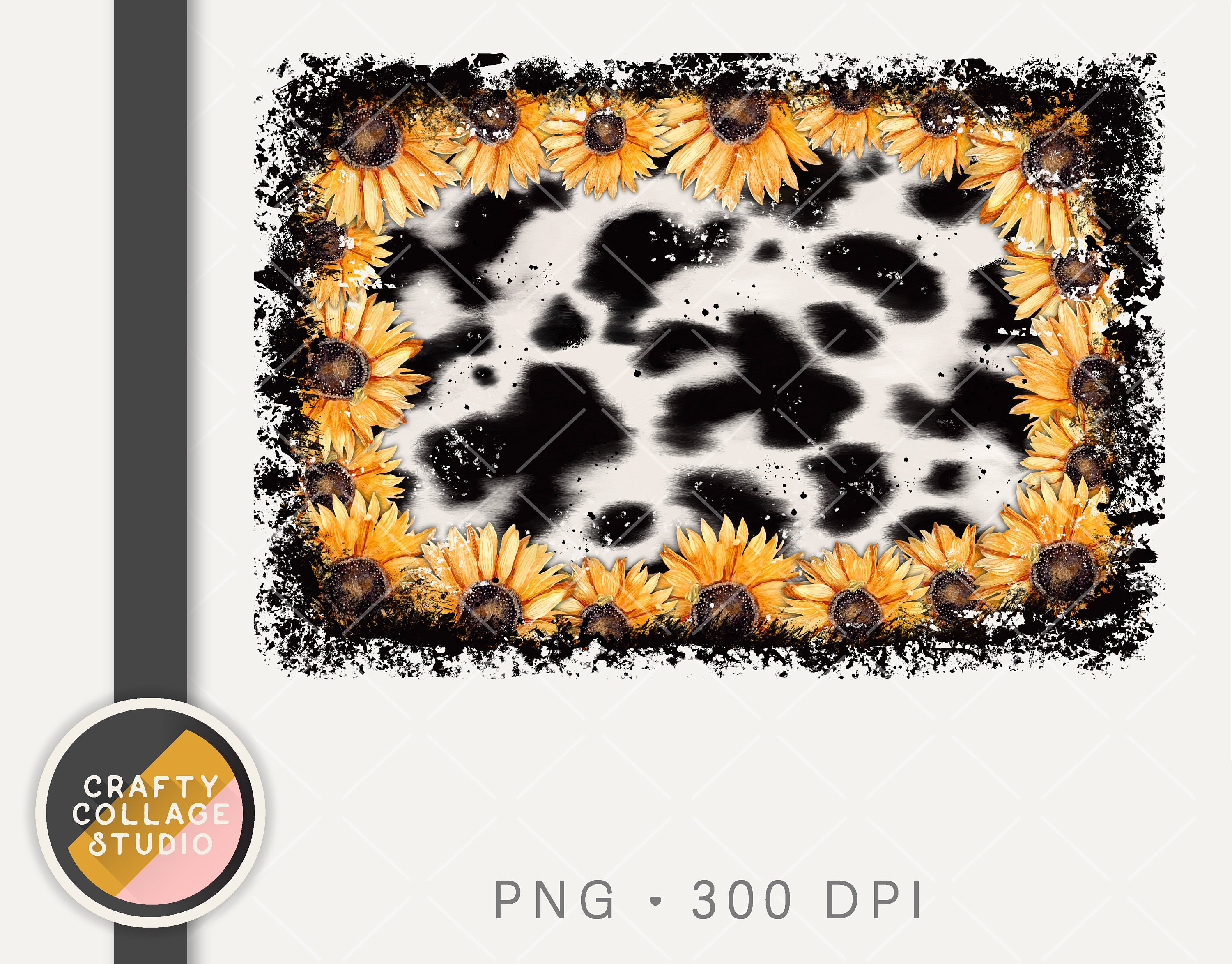 Cowhide Background Sublimation PNG Print File, Sunflower PNG Backsplash ...