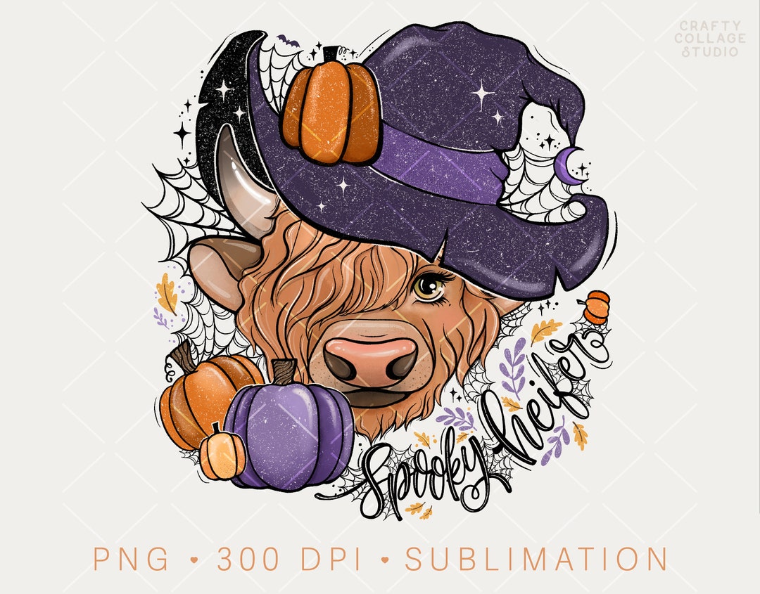 Highland Cow PNG Spooky Heifer Hand Lettered Sublimation Design for ...