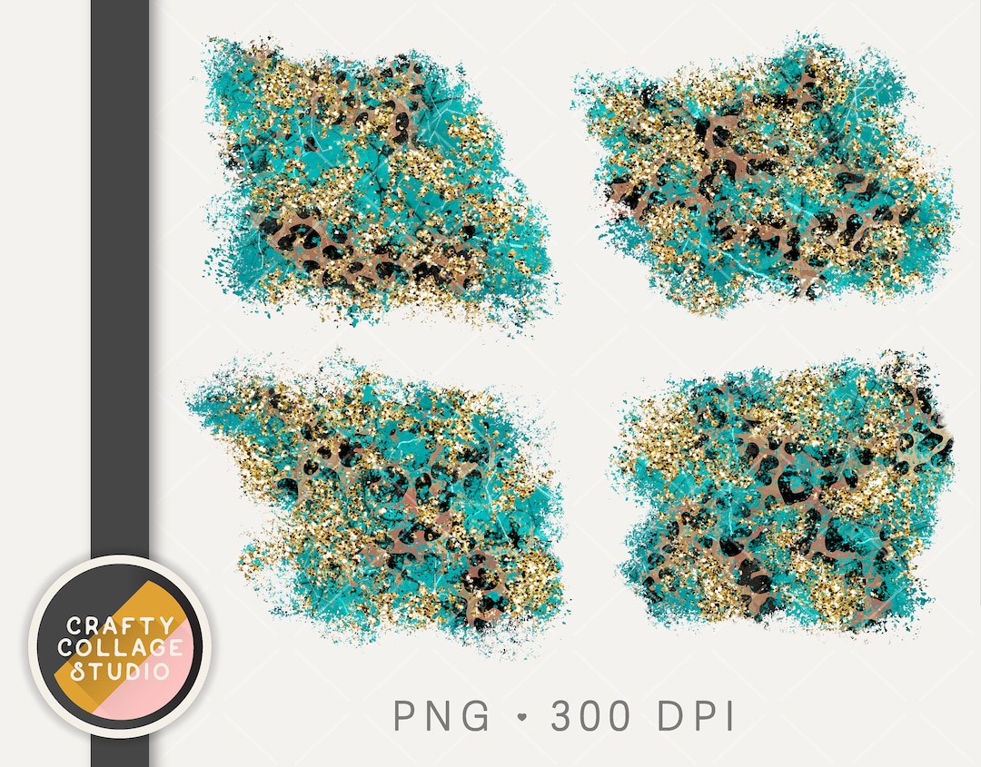 Leopard Print Turquoise Swatches, Leopard PNG for Sublimation, Gold ...