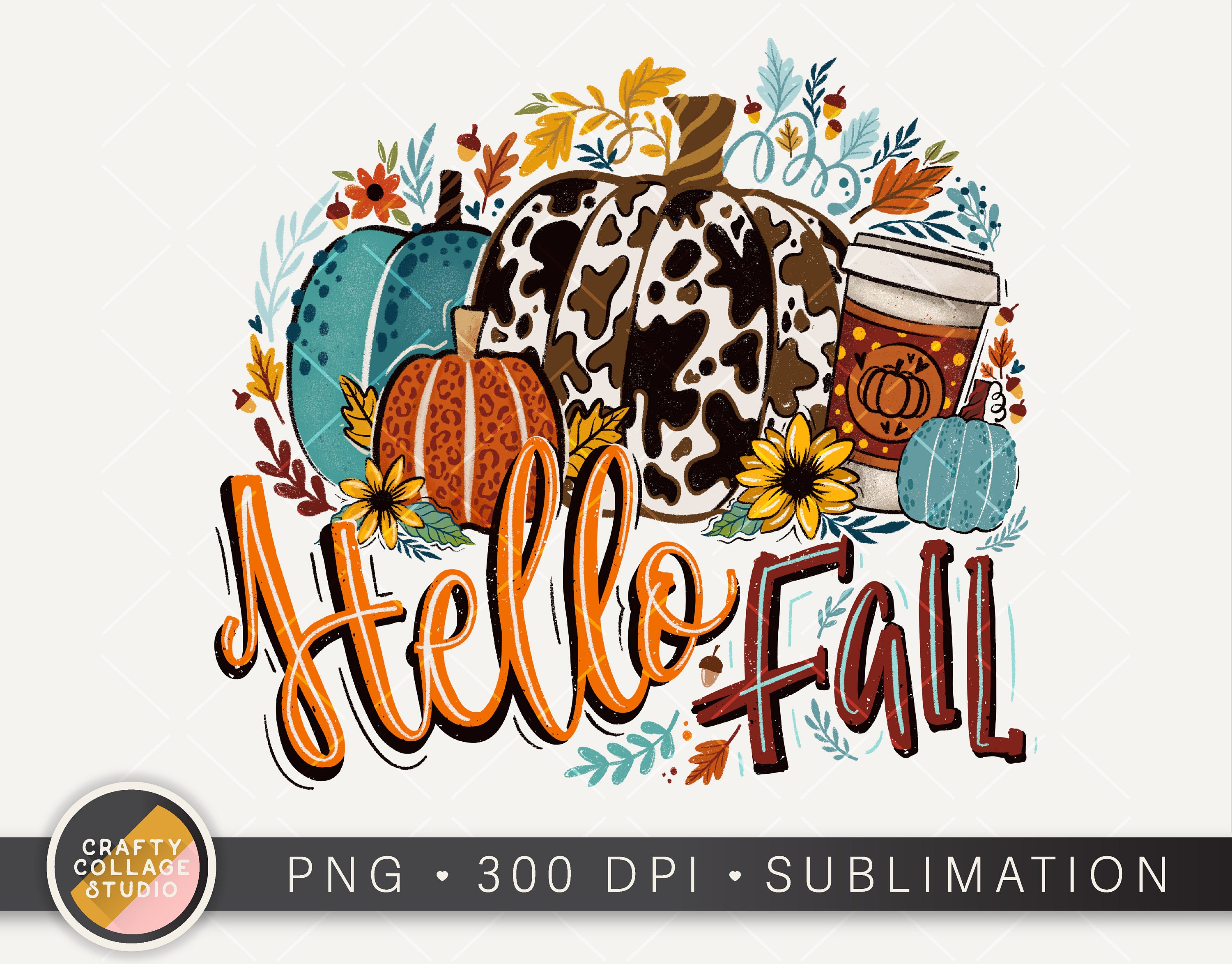 Hello Fall PNG Western Fall Sublimation Design Cowhide - Etsy