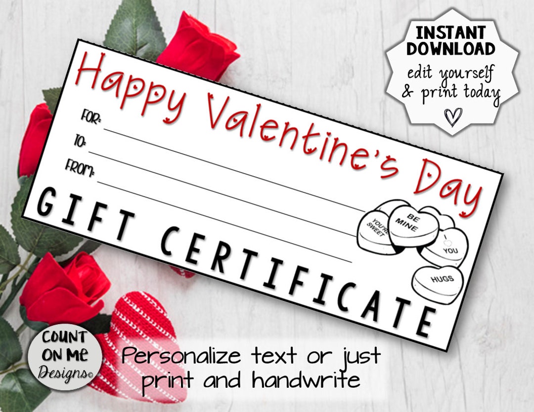 Printable Happy Valentine's Day Gift Certificates - Etsy