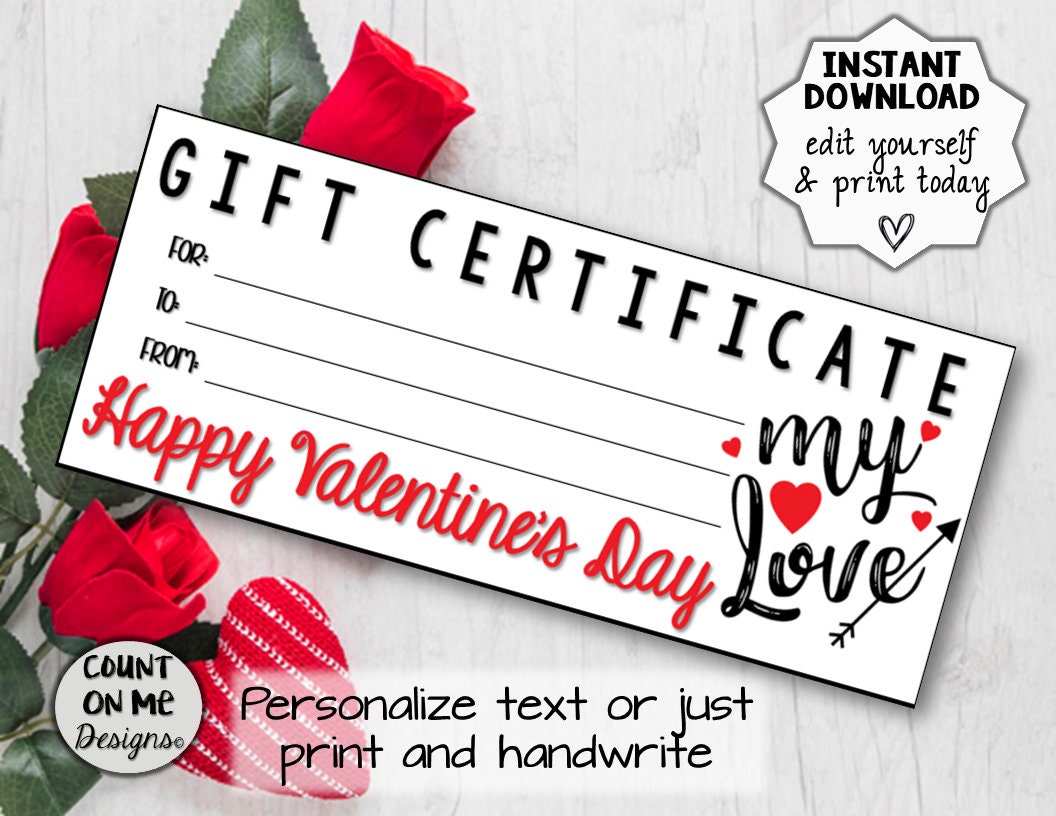 Printable Happy Valentines Day - Gift Certificates - Etsy