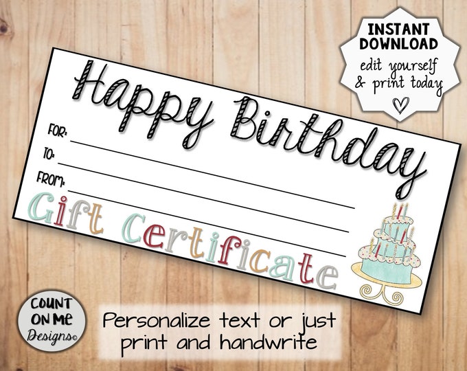 Printable Happy Birthday Gift Certificates - Etsy