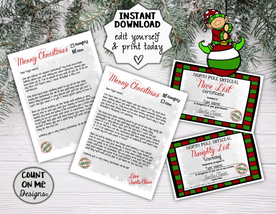 Naughty and Nice Letters From Santa AND Naughty and Nice Certificates ...