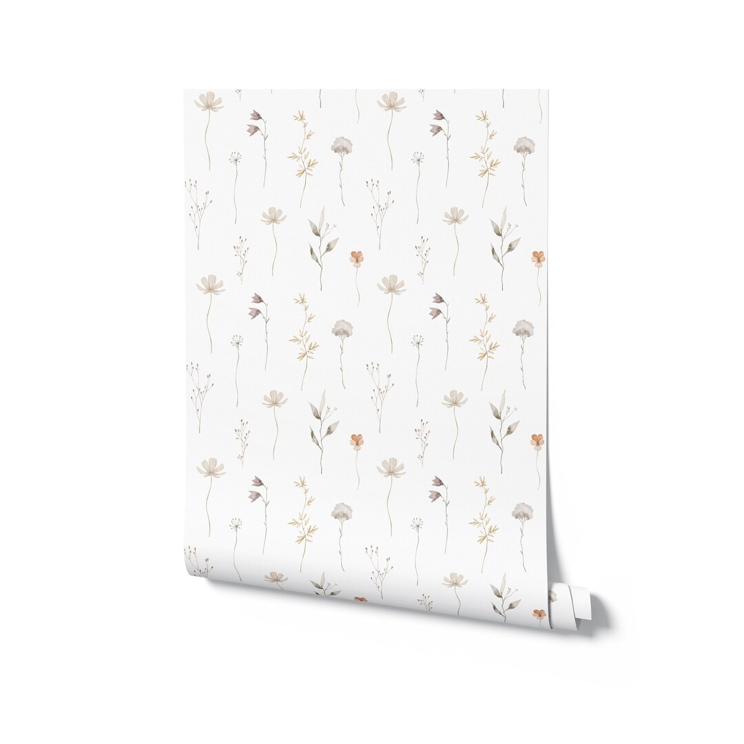 Muted Floral Wallpaper. Removable and Self-adhesive Options. Peel and ...
