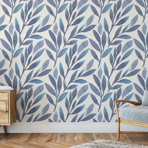 Indigo Wallpaper Rain Drops Watercolor by Paperbrush Blue - Etsy