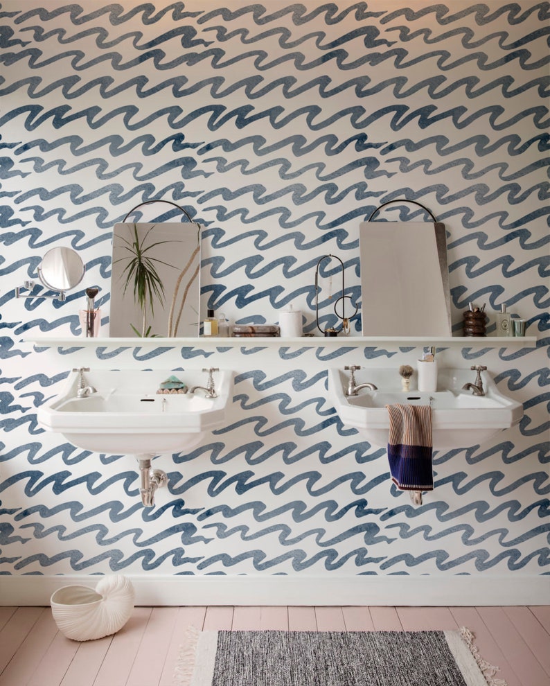 Ocean Wave Wallpaper. Navy Blue Color. Removable and Self | Etsy Canada