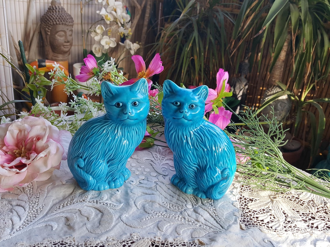 Pair of Vintage Chinese Porcelain Turquoise Cats, 16 Cm - Etsy UK