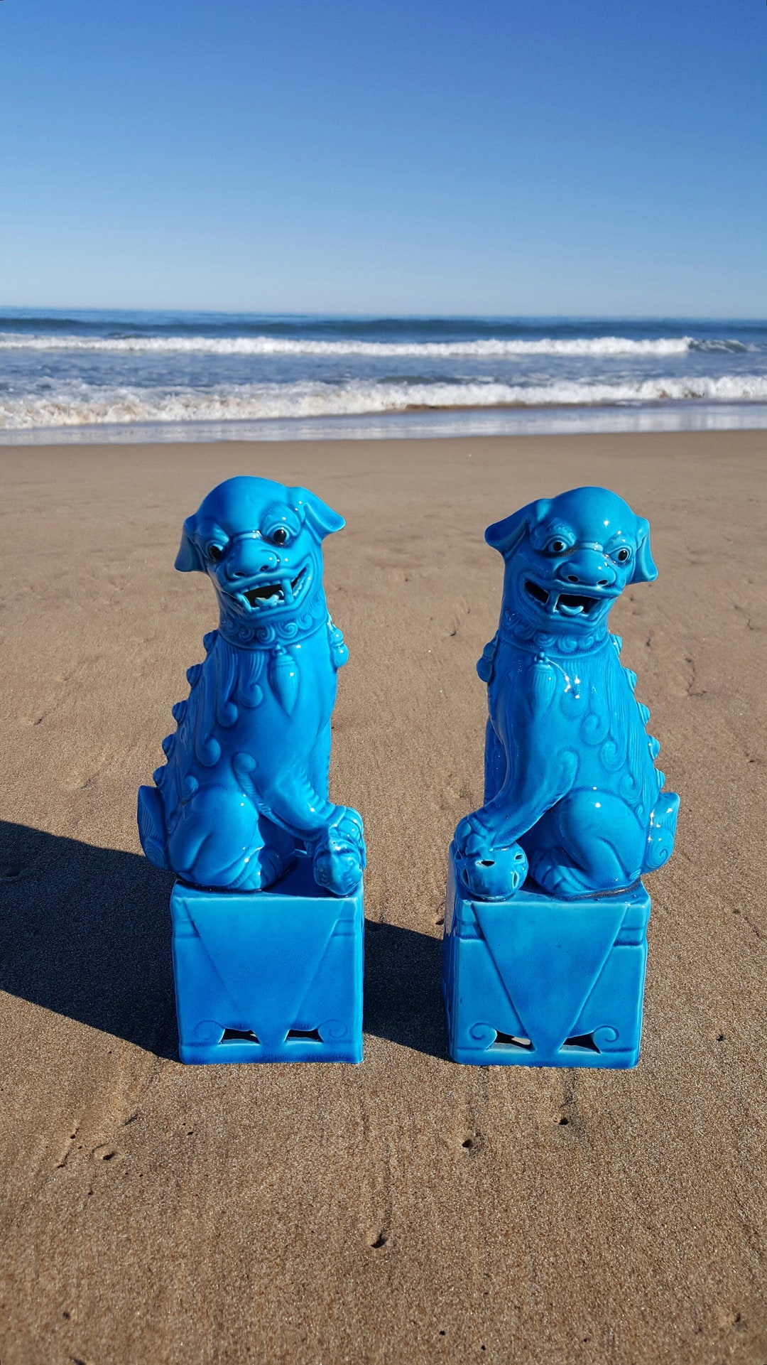 Large Fo Dogs 25cm Chinese Vintage Turquoise Porcelain Fu Dogs - Etsy