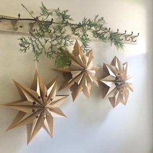 Kraft Paper Star Snowflakes Set of 3/handmade, Paper Ornament/paper Bag ...