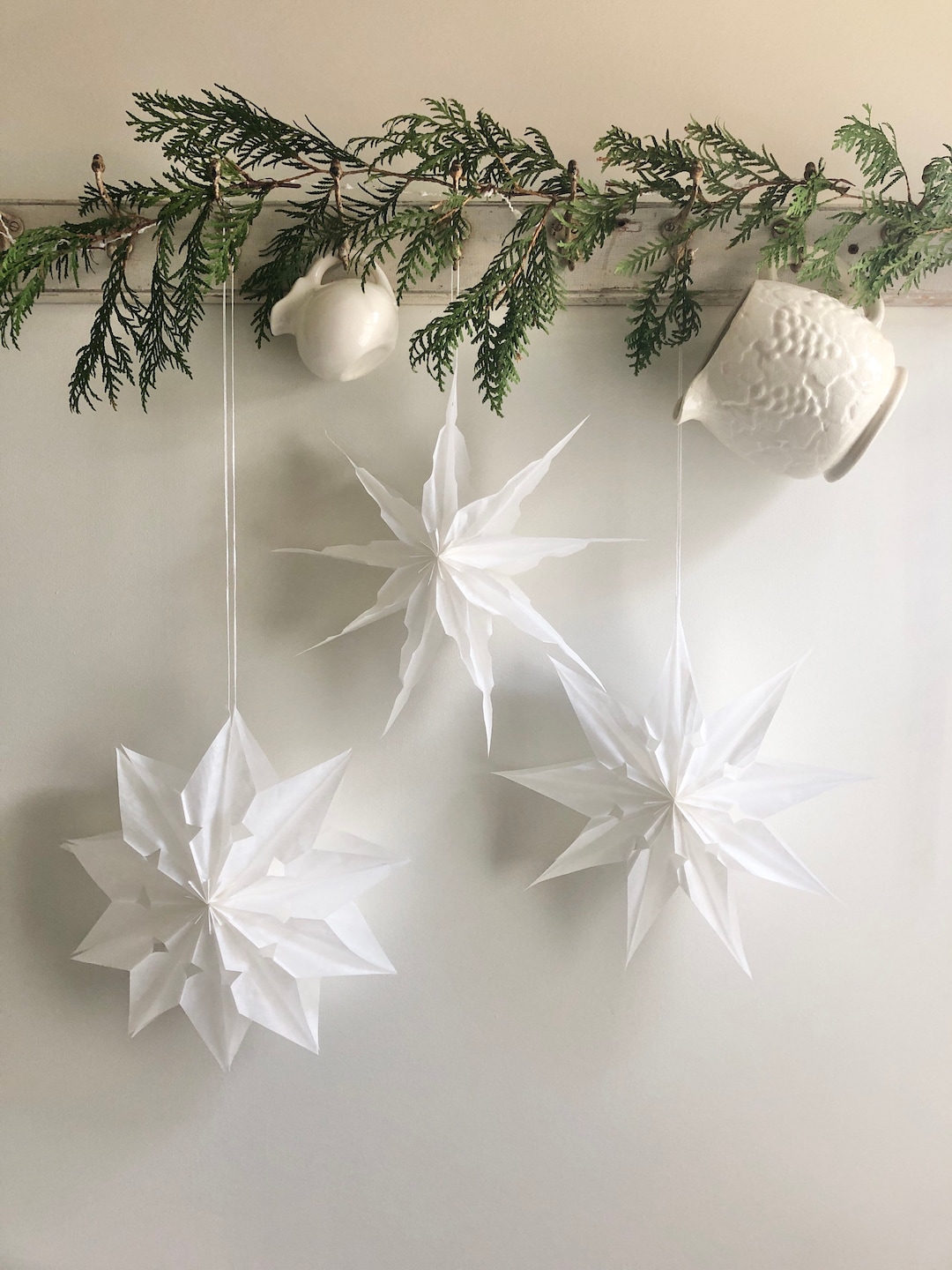 White Paper Star Snowflakes Set of 3/paper Bag Snowflake/paper Bag Star ...