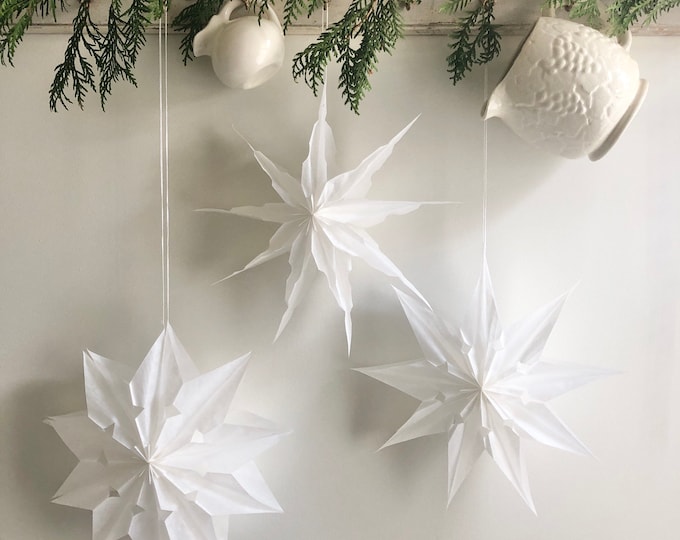 White Paper Star Snowflakes Set of 3/paper Bag Snowflake/paper Bag Star ...