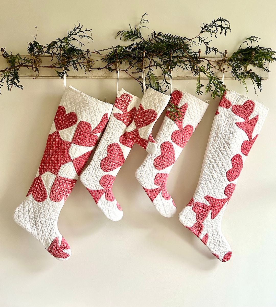 Antique Quilt Christmas Stocking, Patchwork Quilt, Handmade, Quilted Stocking, Stocking, Red and ...