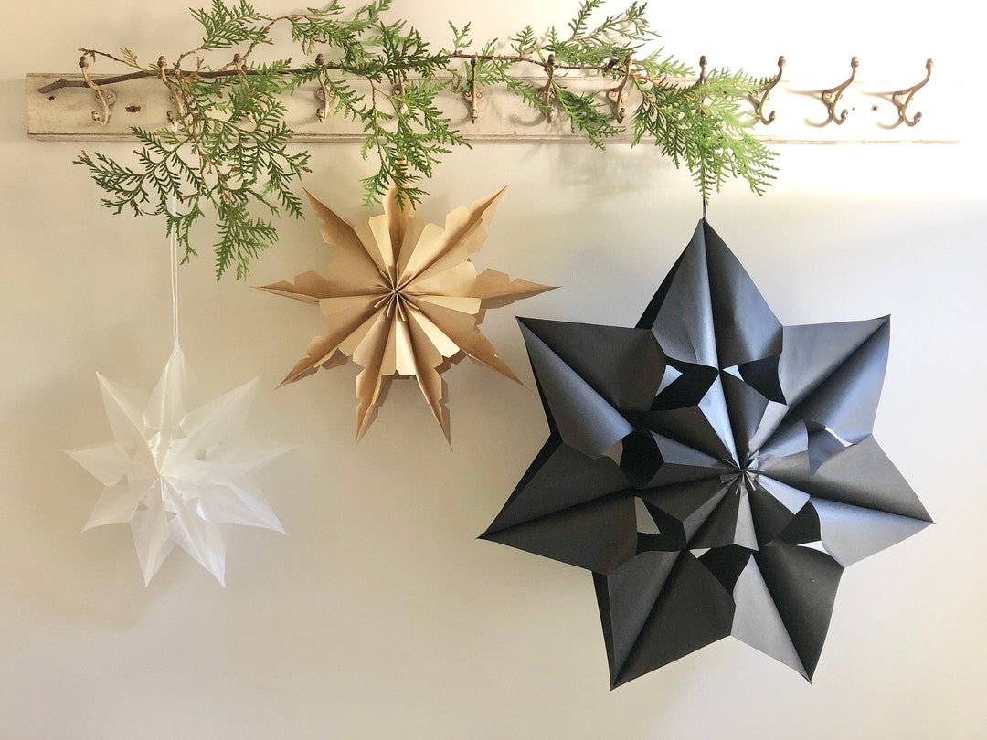 Paper Star Snowflakes Set of 3/handmade/paper Star/paper Bag Snowflakes ...